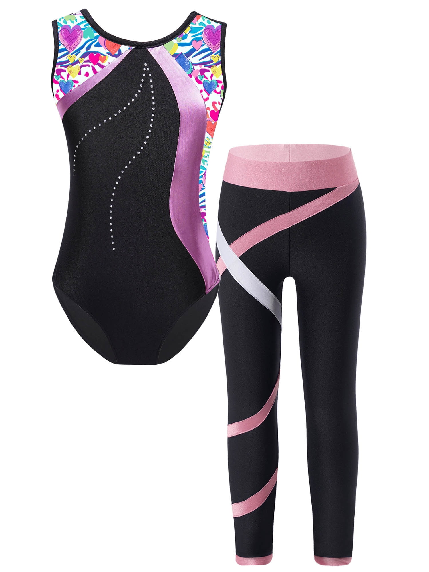 Yeahdor Kids Girls Sports Suit Gymnastics Workout Leotard with Legging ...
