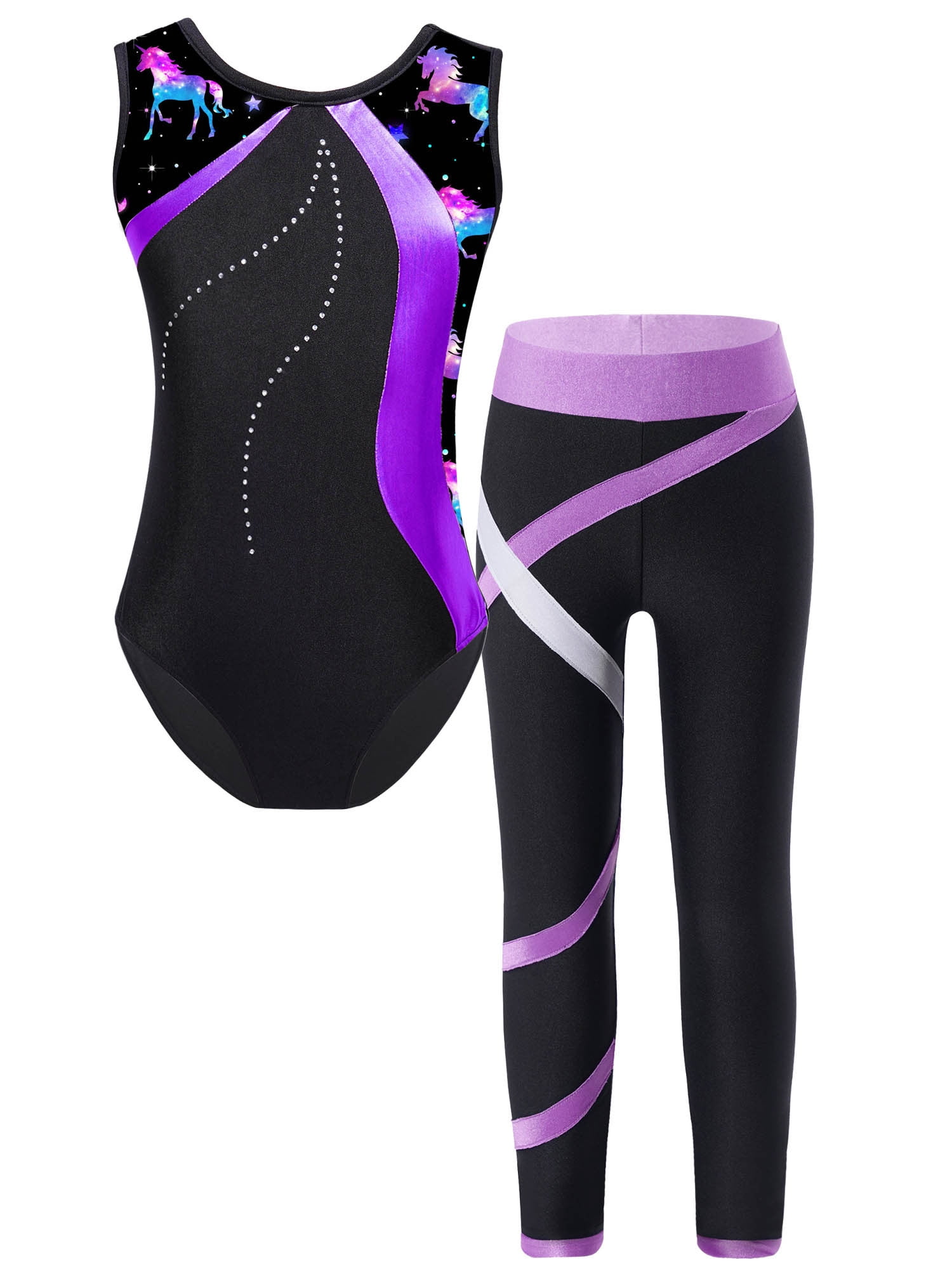 Yeahdor Kids Girls Sports Suit Gymnastics Workout Leotard with Legging ...