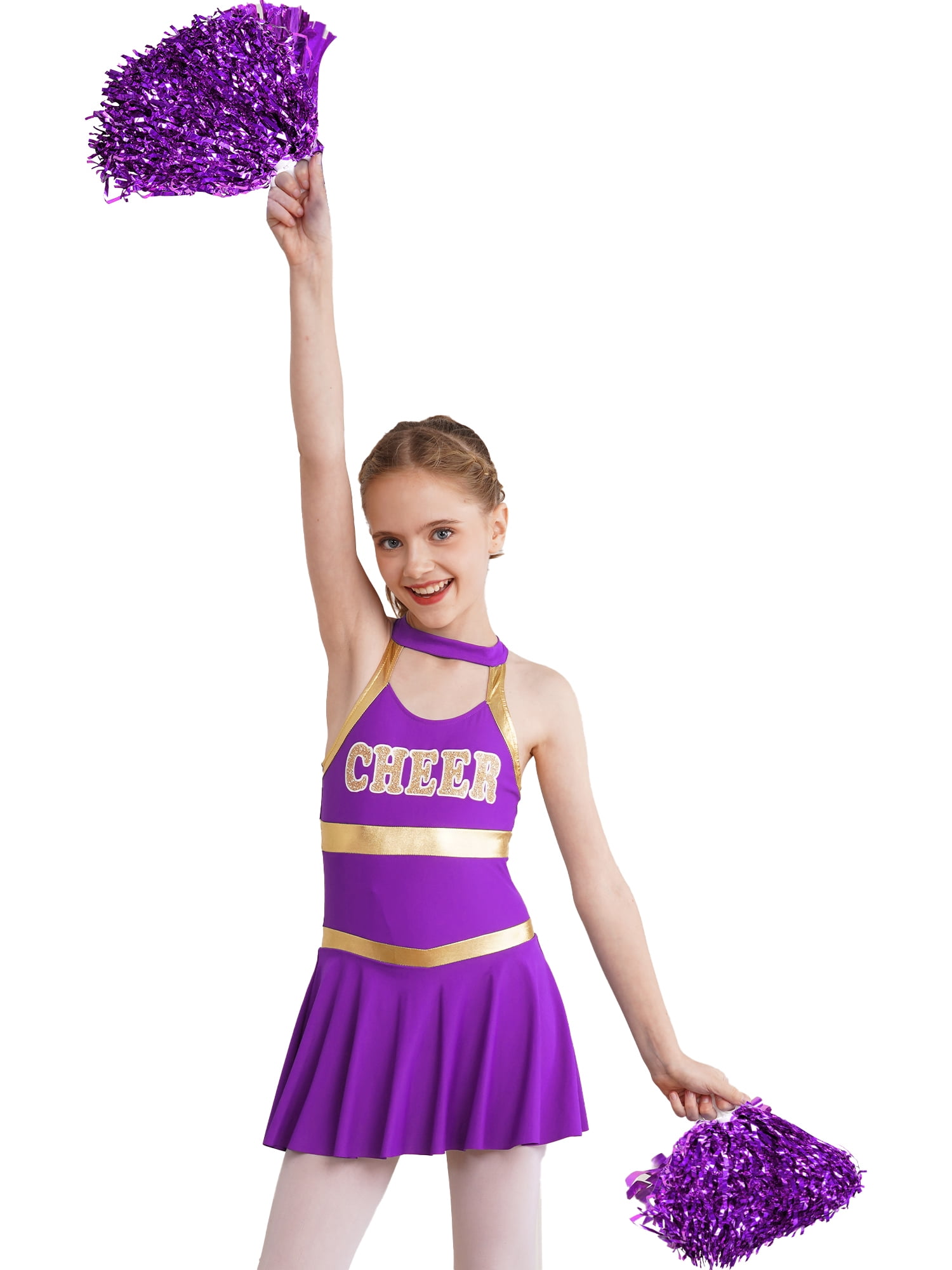 Yeahdor Little & Big Girls Sparkle Cheer Leader Dance Dress with ...