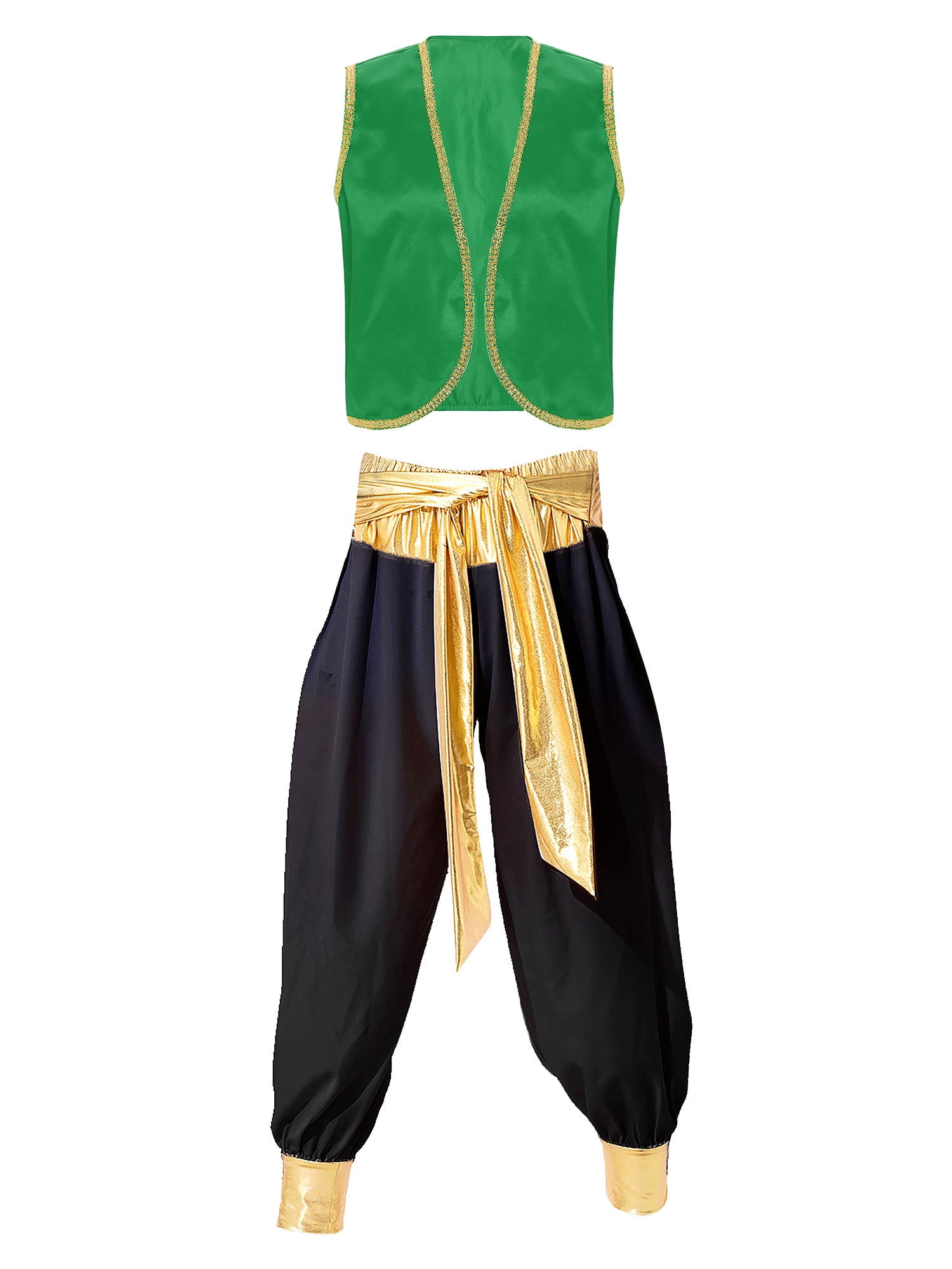 Yeahdor Mens Arabian Prince Costume Set Braided Trimming Open Front ...