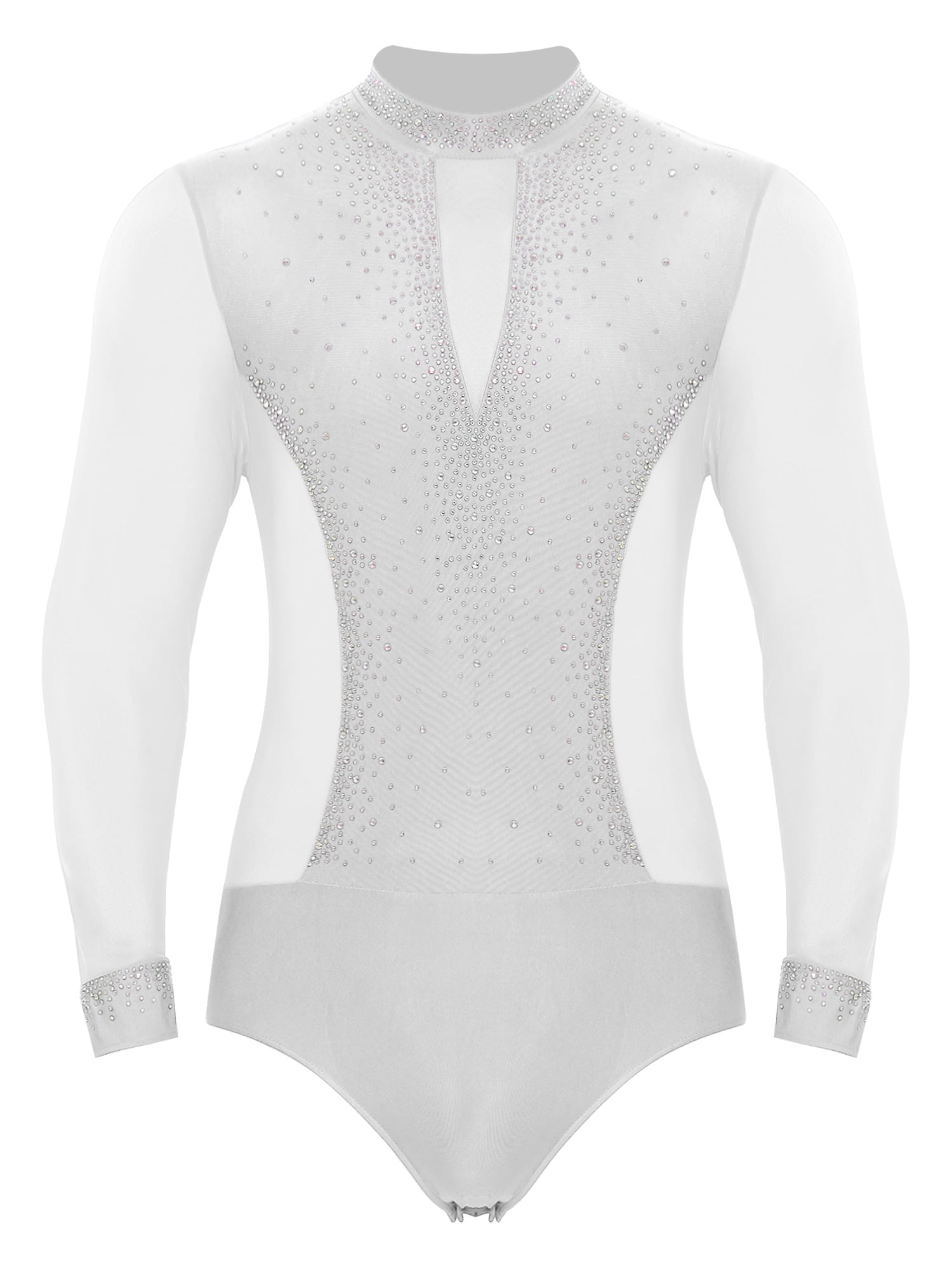 Yeahdor Mens Shiny Rhinestone Mock Neck Latin Tango Dance Bodysuit ...