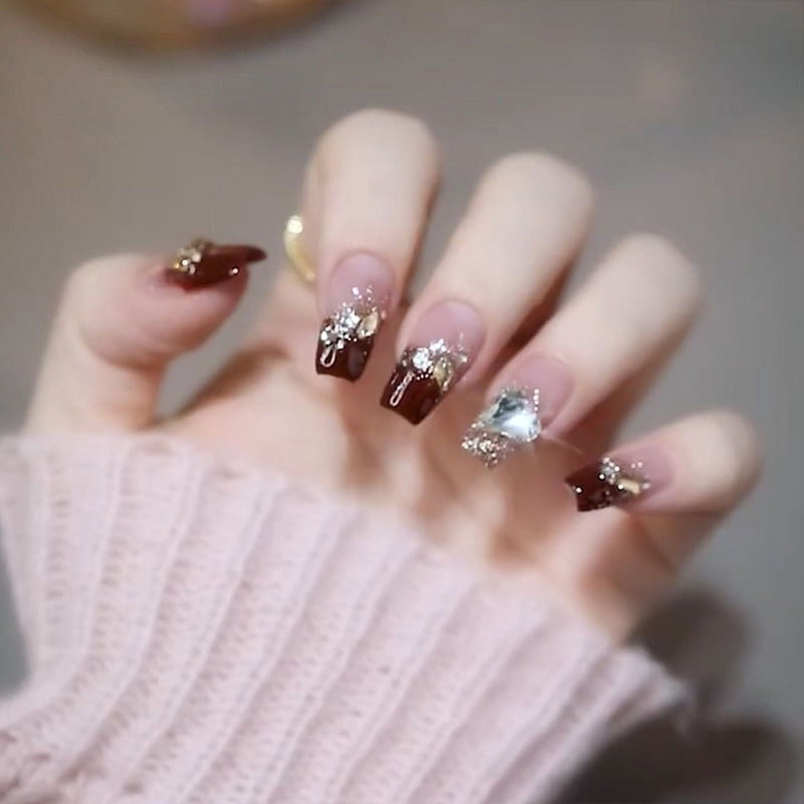 Yeahmol French Tip Press On Nails Fake Nails Press Ons 24 Pcs Full