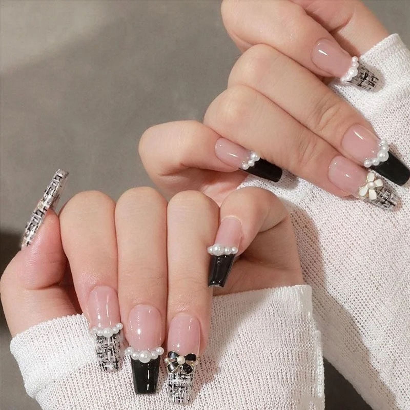 Yeahmol Press on Nails Fake Nails French Acrylic Full Coverage Reusable ...