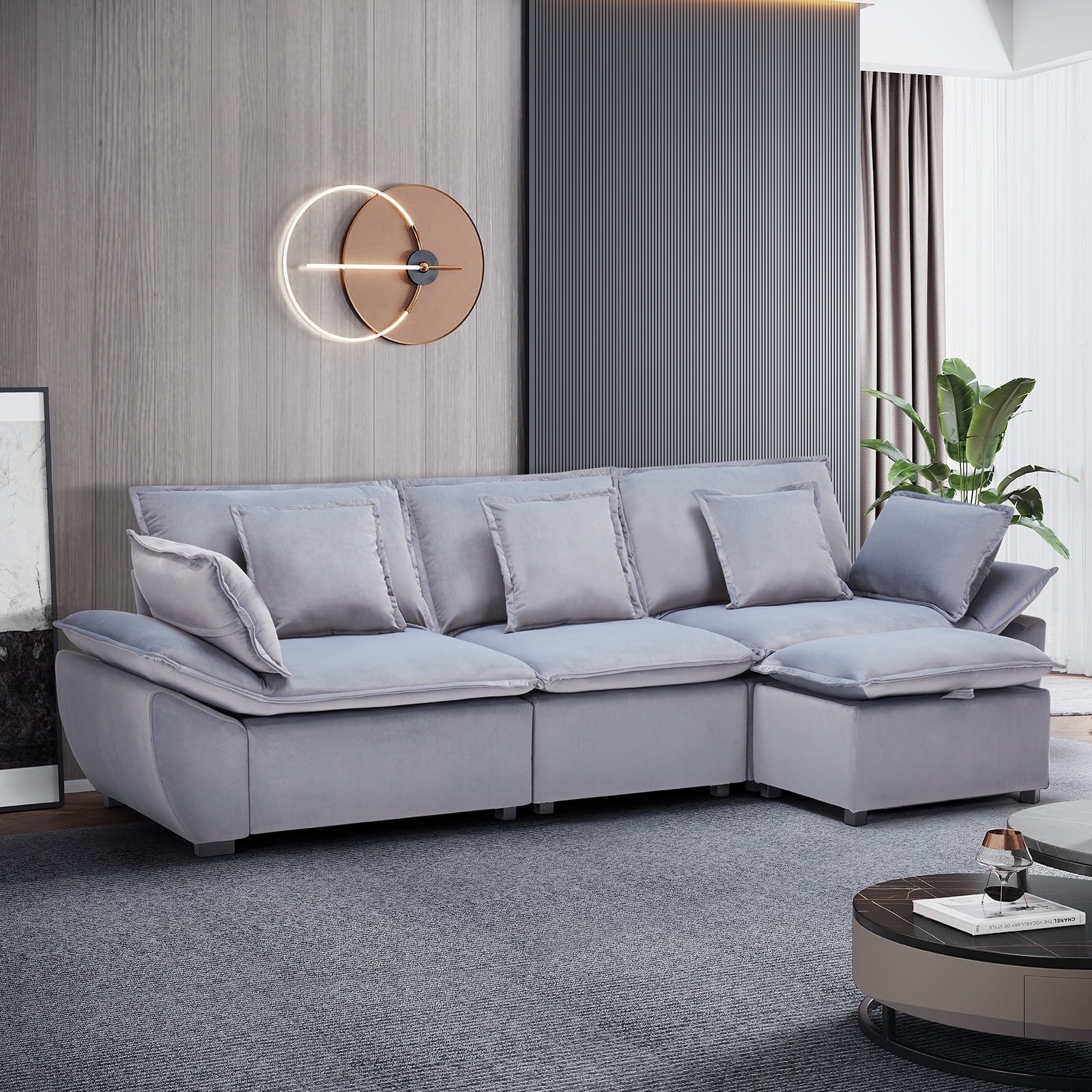 Yeahumalia 117.4" W Velvet Deep Seat 3 Seater Sofa with Storage ...