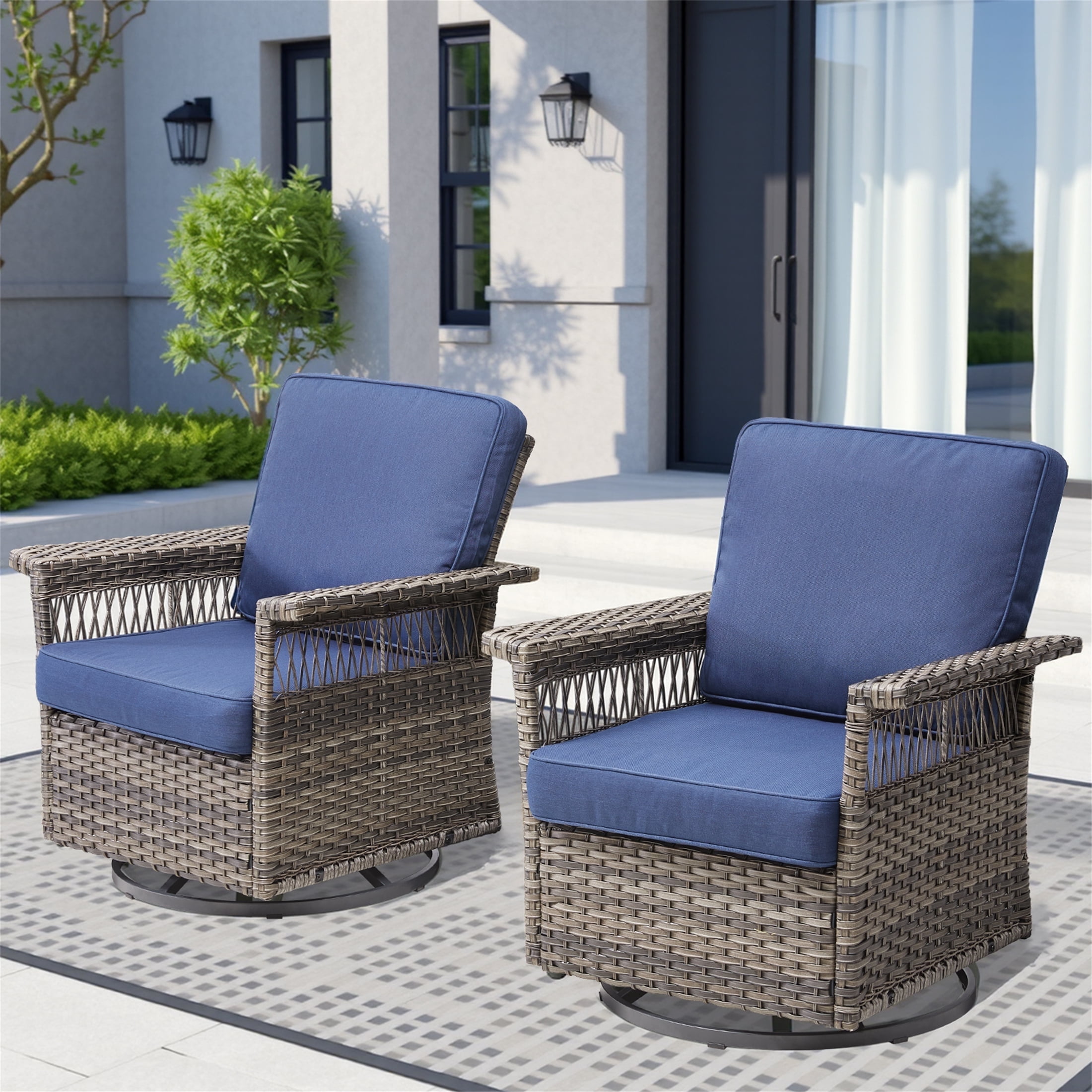 Yeahumalia 2pc Outdoor Furniture Rocking Swivel Gliders, Patio Wicker ...