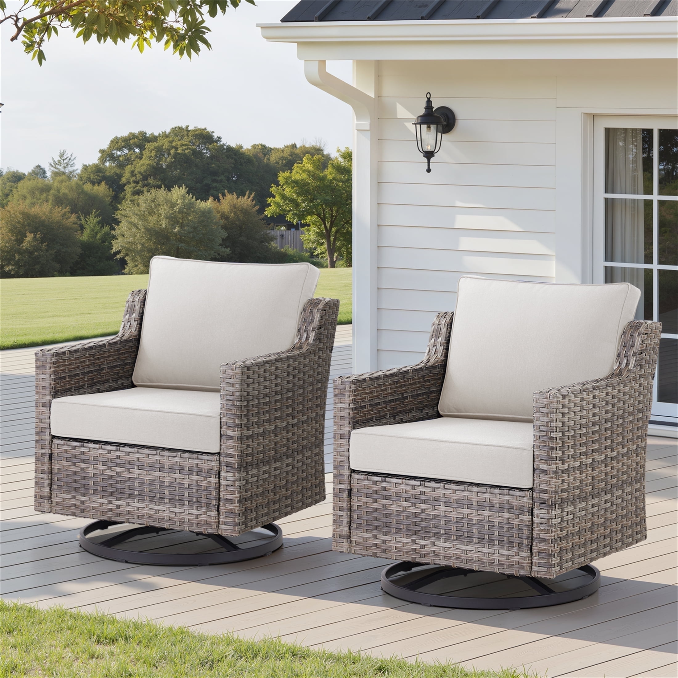 Yeahumalia 2 Pieces Patio Swivel Rocker Chairs with Wicker Armrests ...