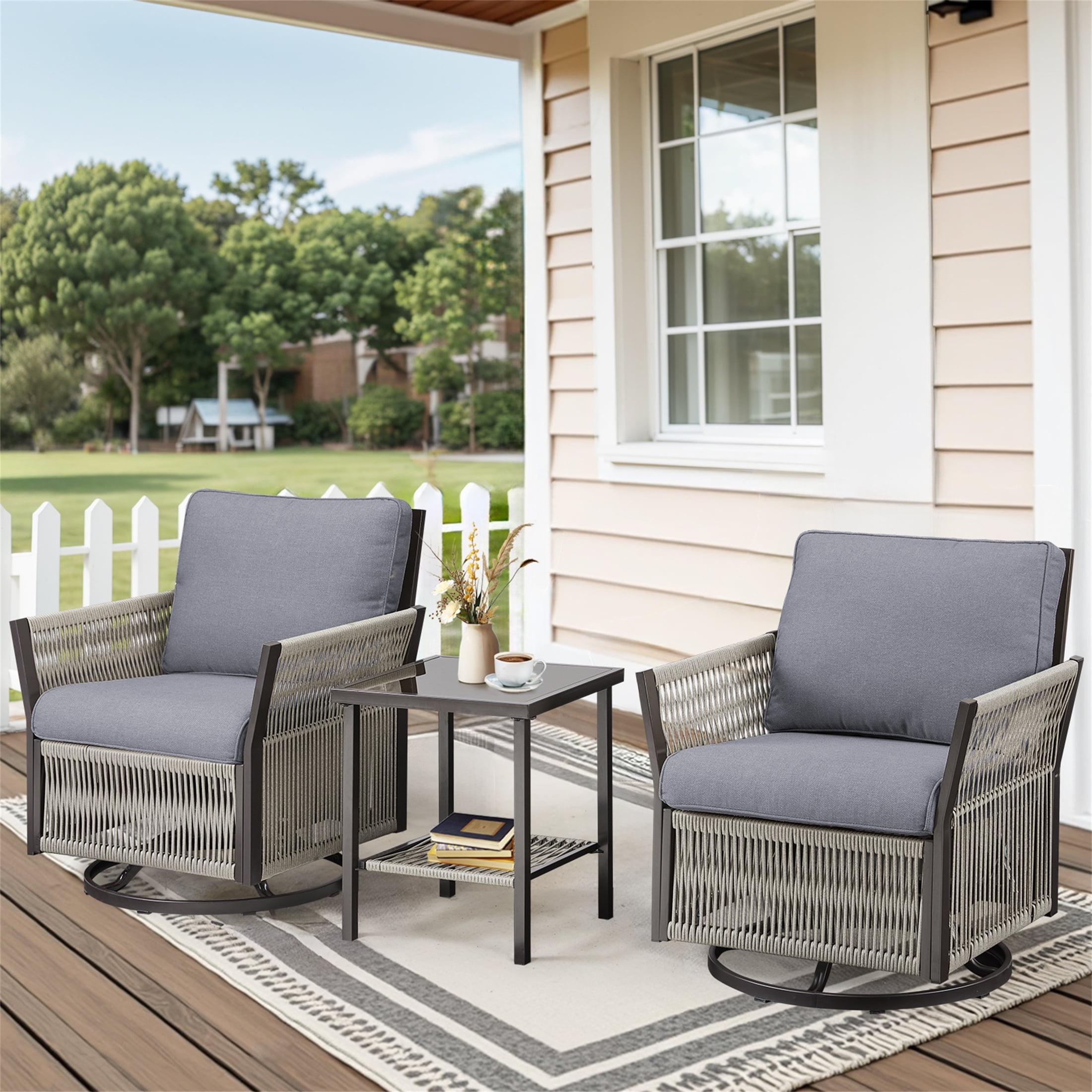 Yeahumalia 3-Piece All-Weather Wicker Patio Swivel Rocking Chairs Set ...