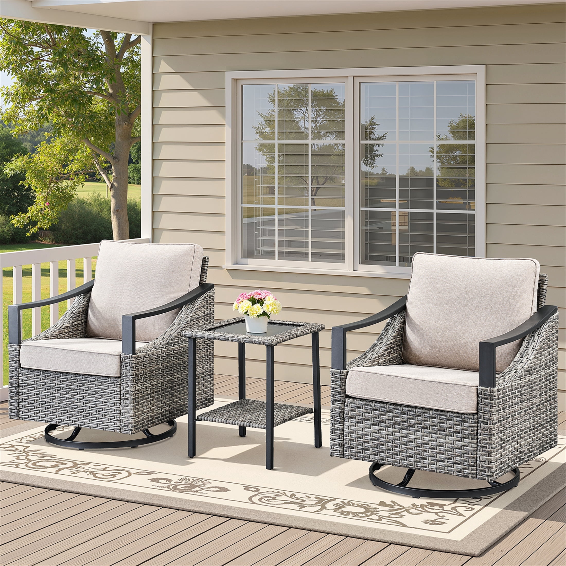 Yeahumalia 3 Pieces Wicker Outdoor Patio Furniture Set with Swivel ...