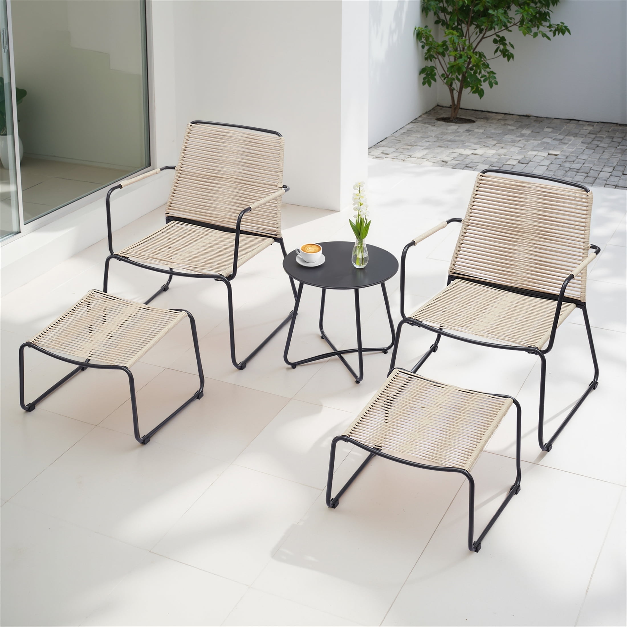 Yeahumalia 5-Piece Outdoor Patio Furniture Rustic Bistro Set, Wicker ...