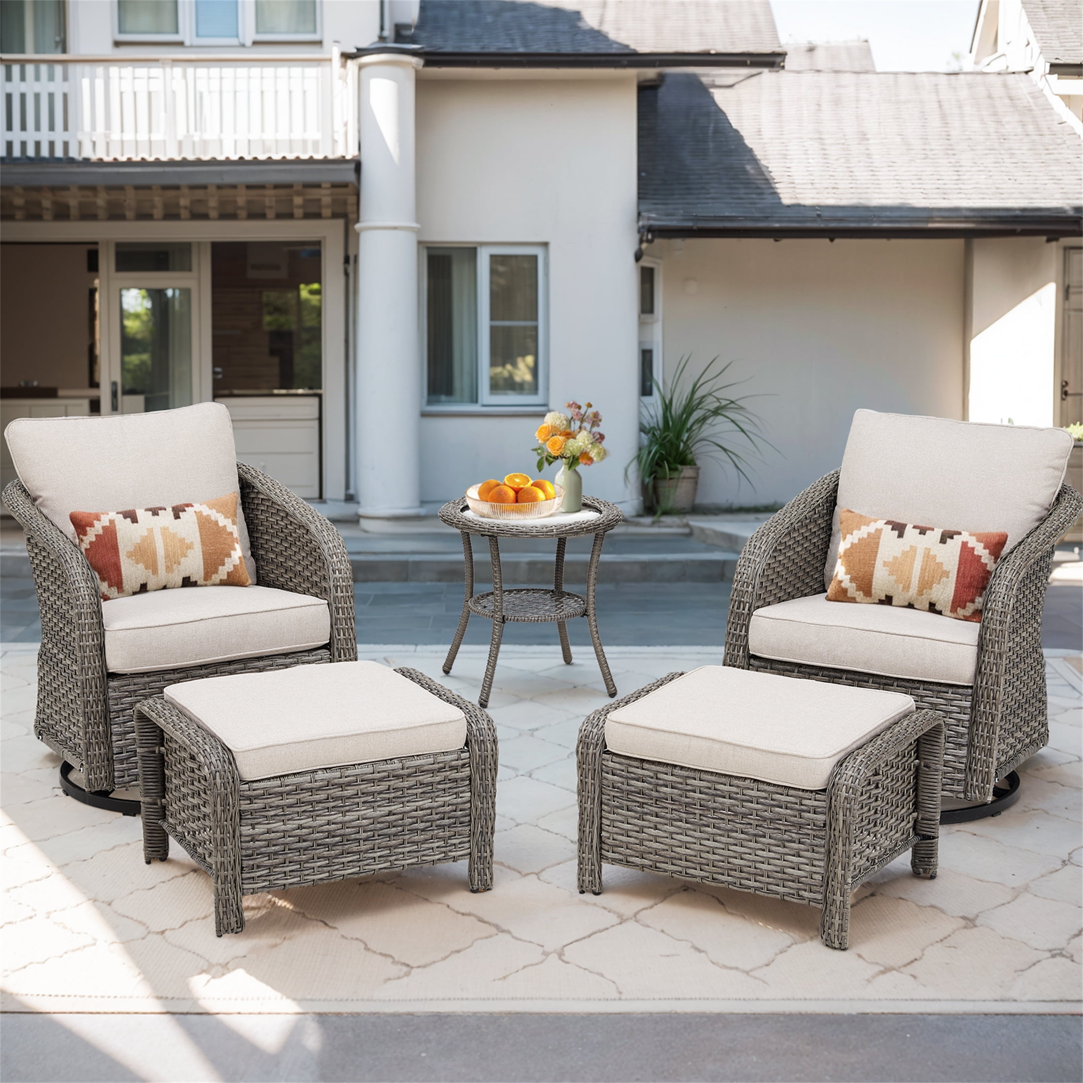 Yeahumalia 5 Pieces Patio Furniture Set, Outdoor Wicker Swivel Gliders ...