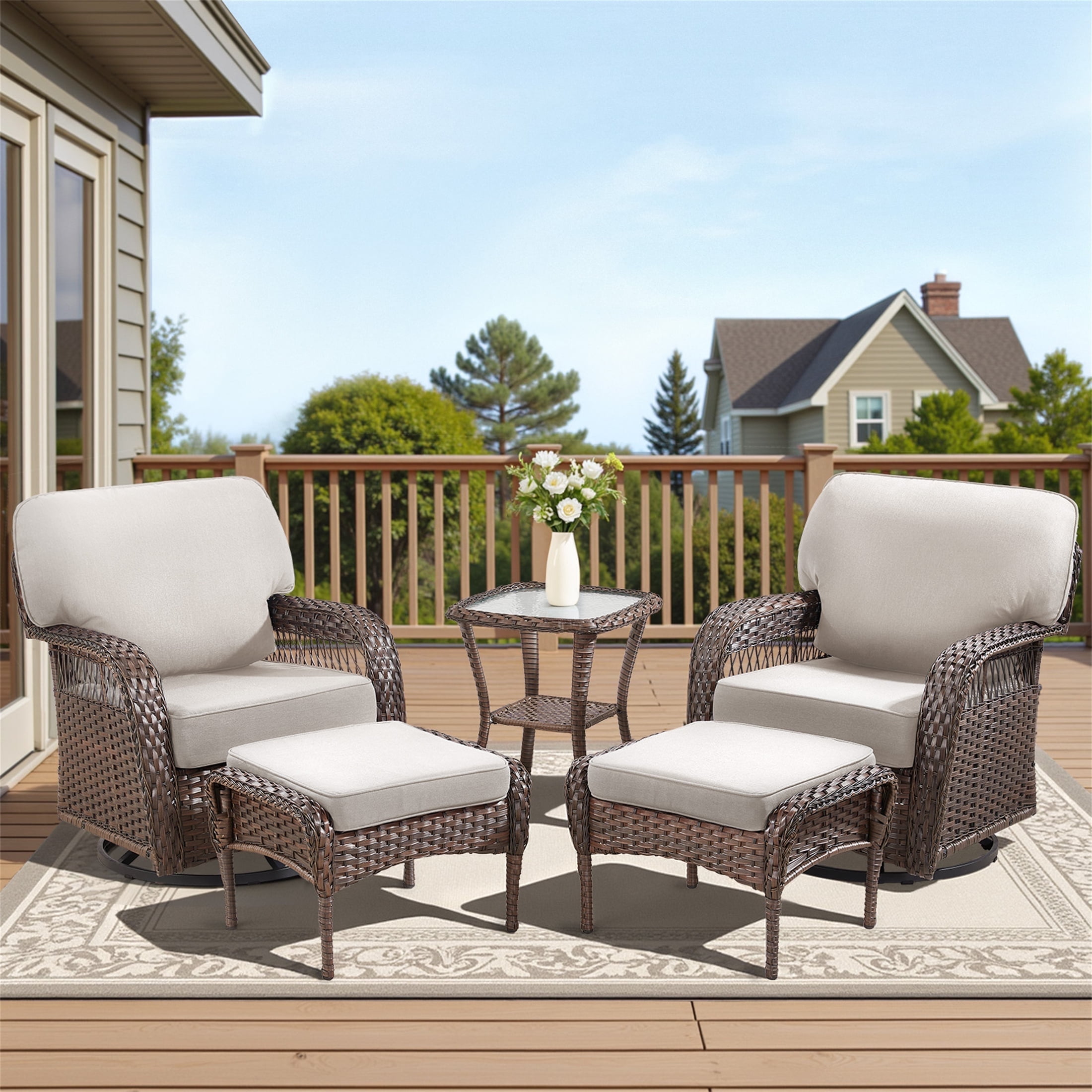Yeahumalia 5 Pieces All Weather Wicker Patio Furniture Set with 2 ...