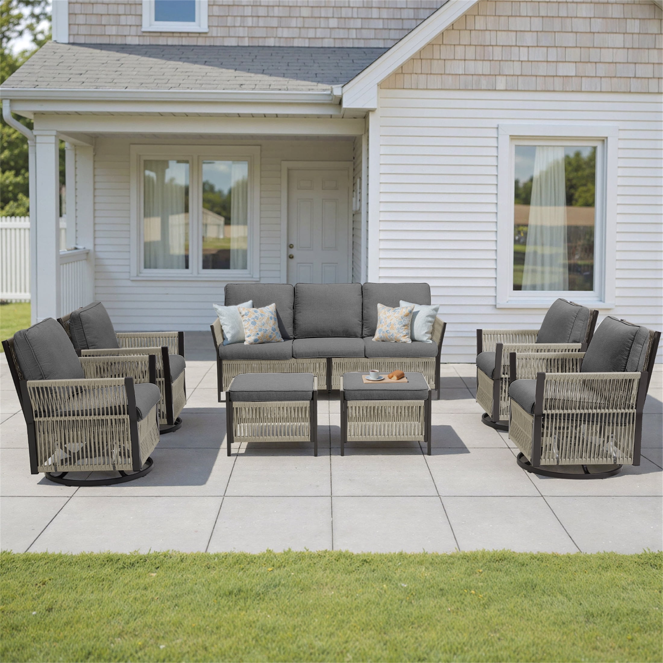 Yeahumalia 7-Piece All Weather Wicker Patio Furniture Outdoor Rattan ...