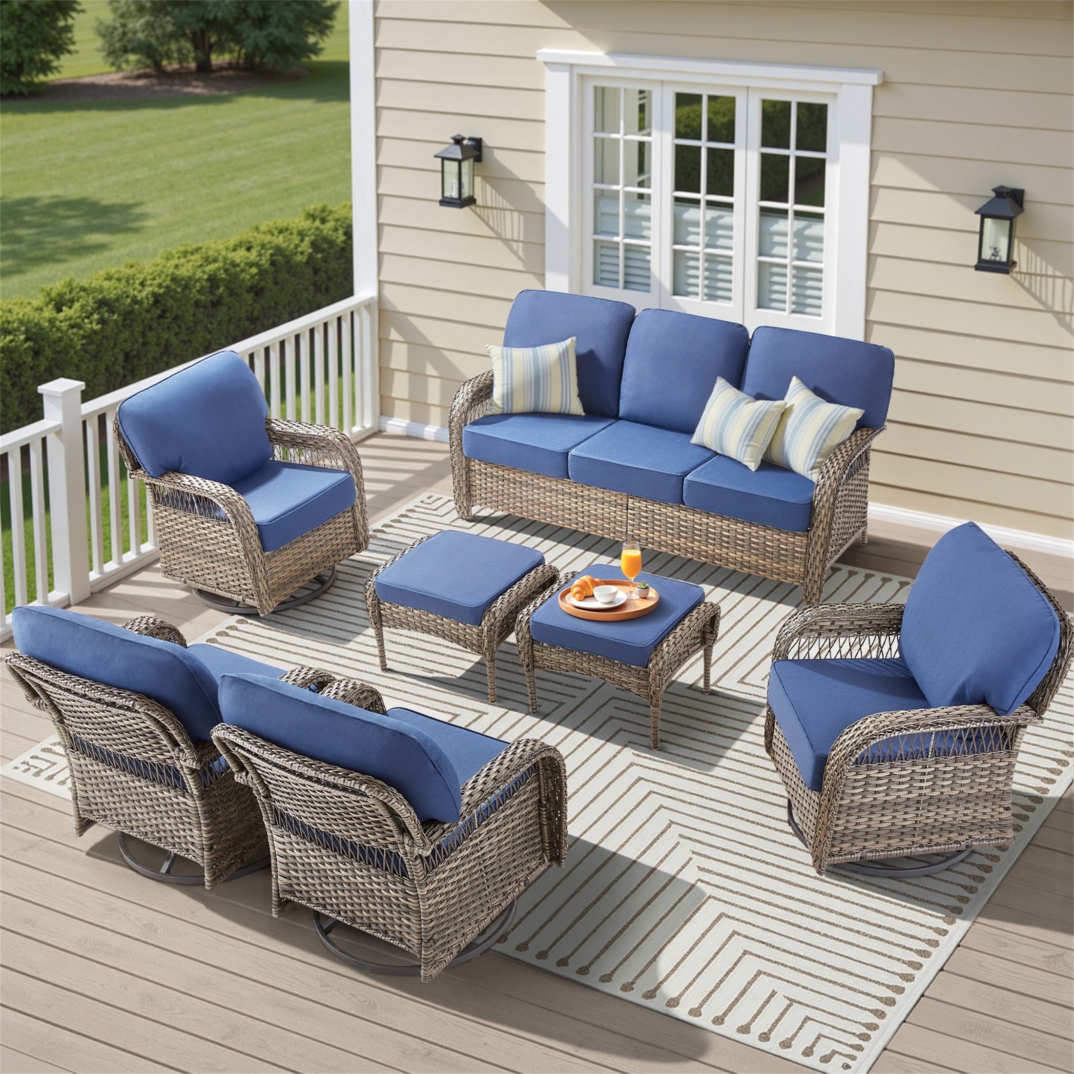 Yeahumalia 7 Pieces All Weather Wicker Patio Furniture Set with Rattan ...