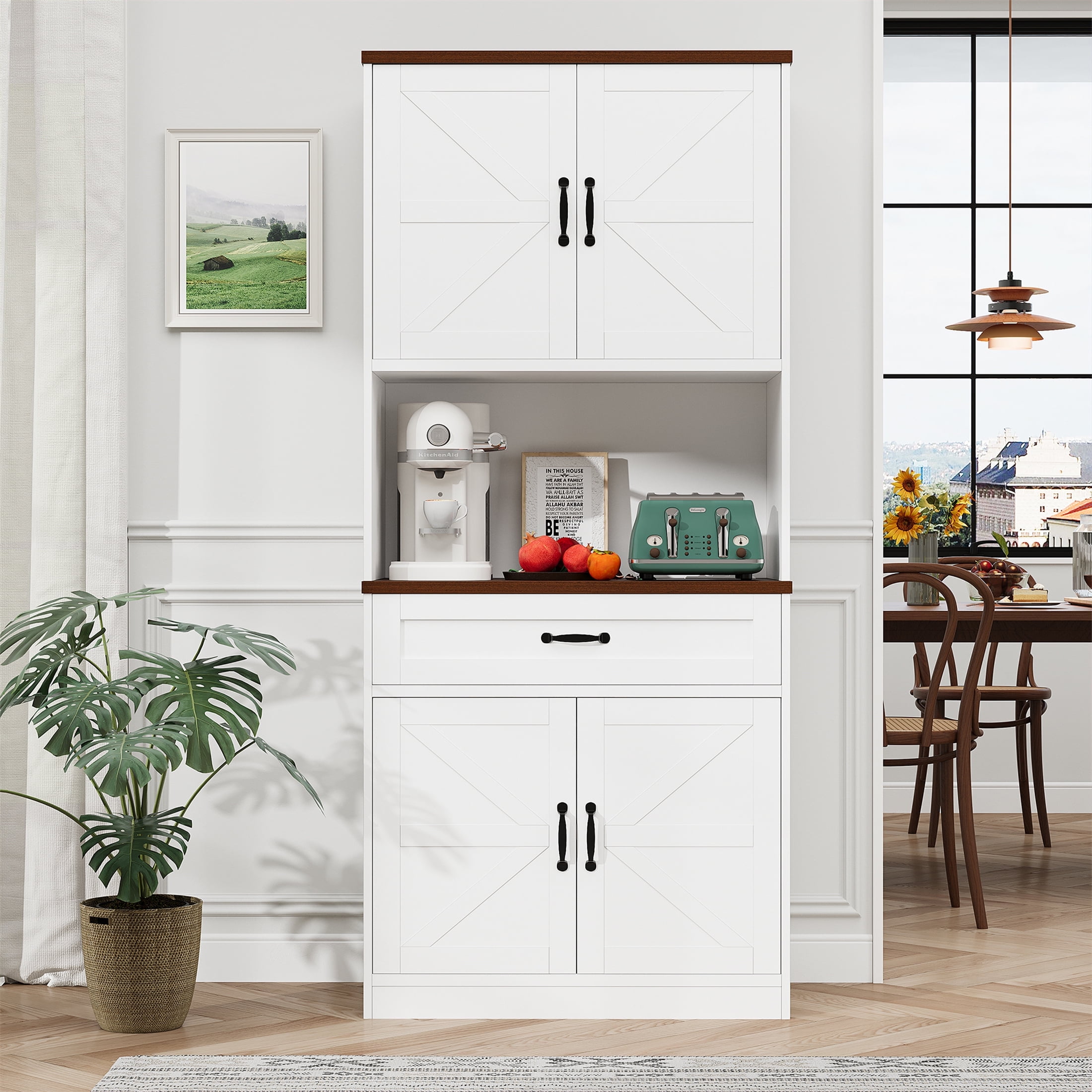 Yeahumalia Farmhouse Kitchen Pantry Storage Cabinet Hutch with ...
