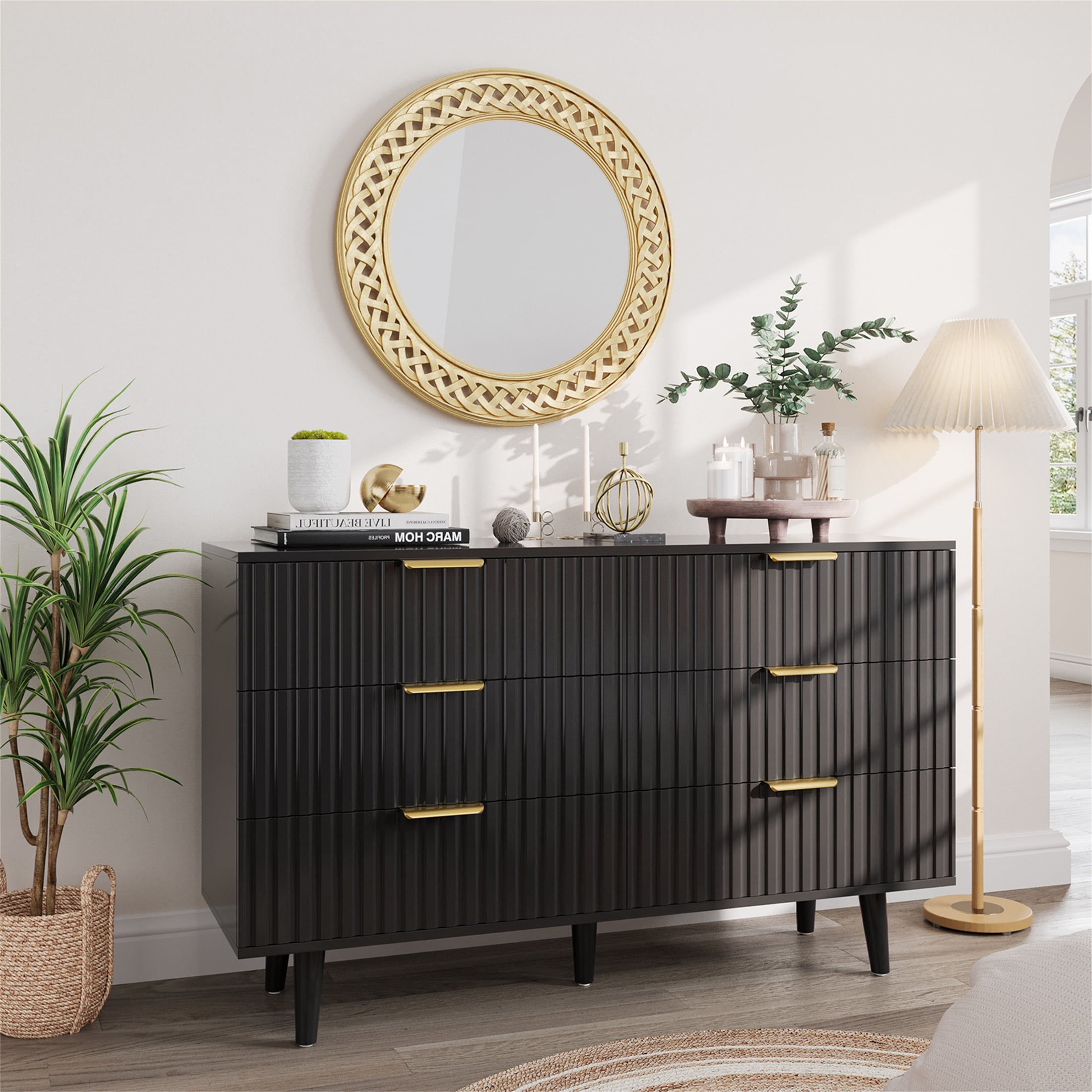 Yeahumalia Fluted 6 Drawers Dresser, Wooden Chests of Drawers for ...