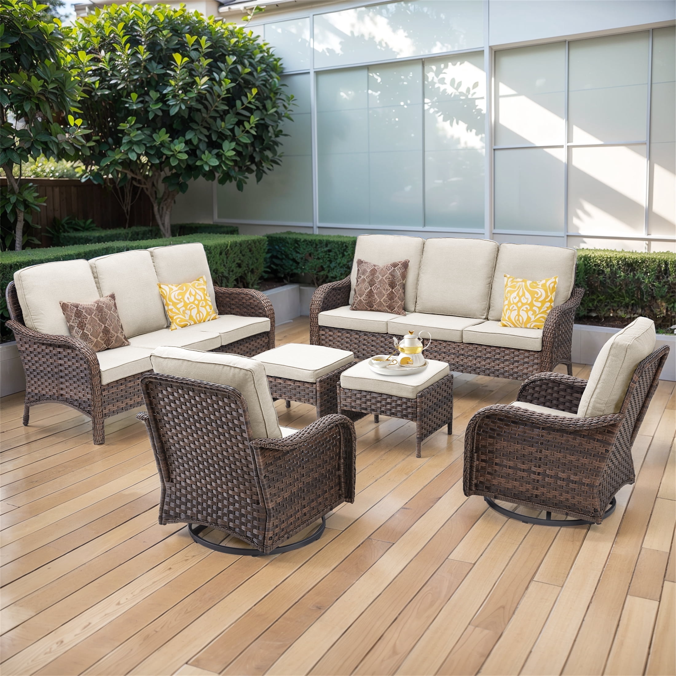 Yeahumalia Outdoor Adult 6-Piece Wicker Conversation Sets with 2 Sofas ...