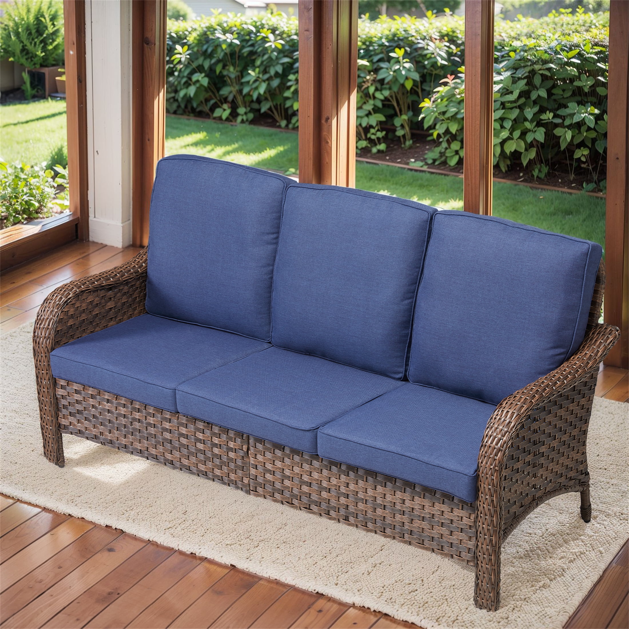 Yeahumalia Outdoor Rattan Couch with Deep Seat Hight Backrest, 3 Seater ...
