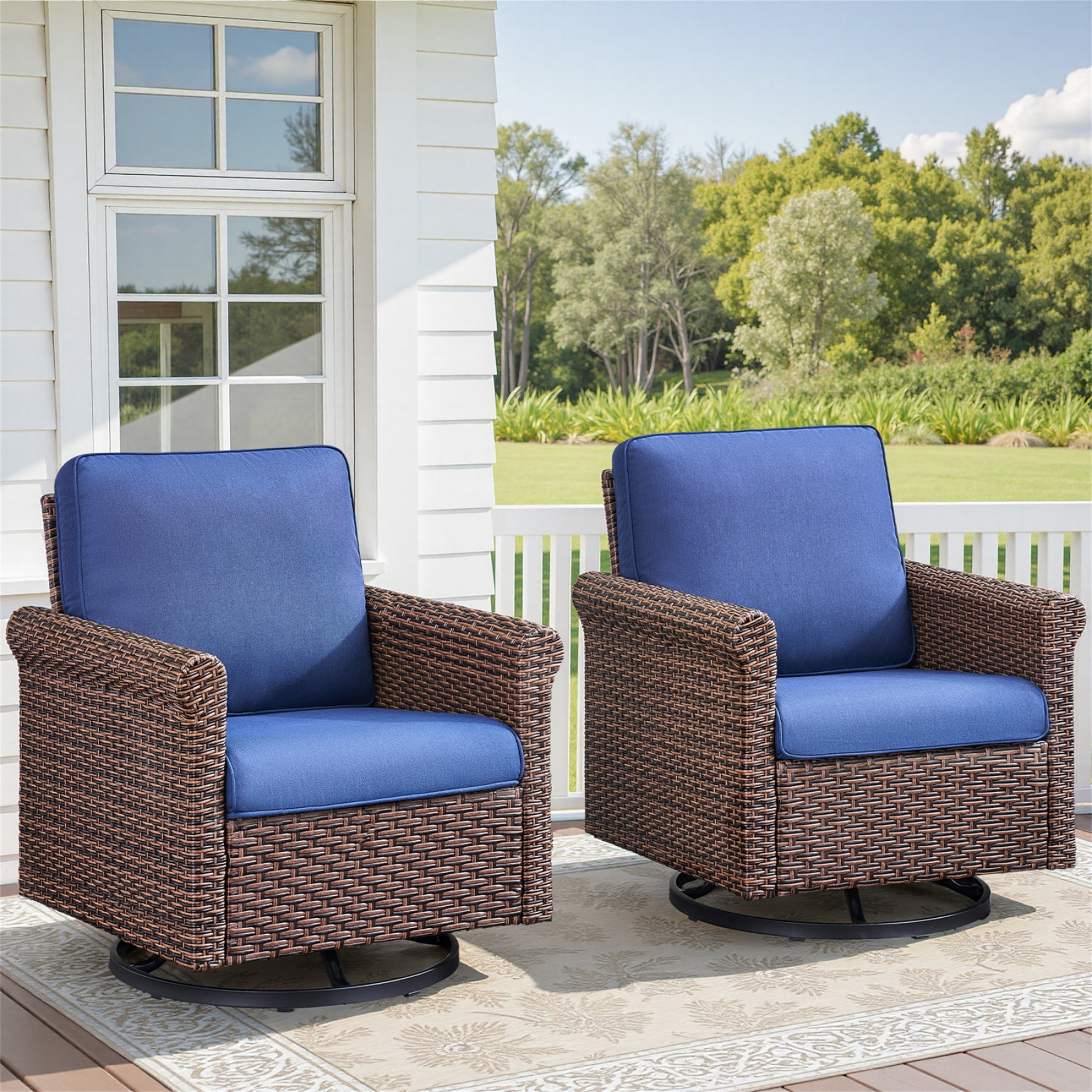 Yeahumalia Outdoor Wicker Rocking Swivel Glider Chairs, Navy Blue ...