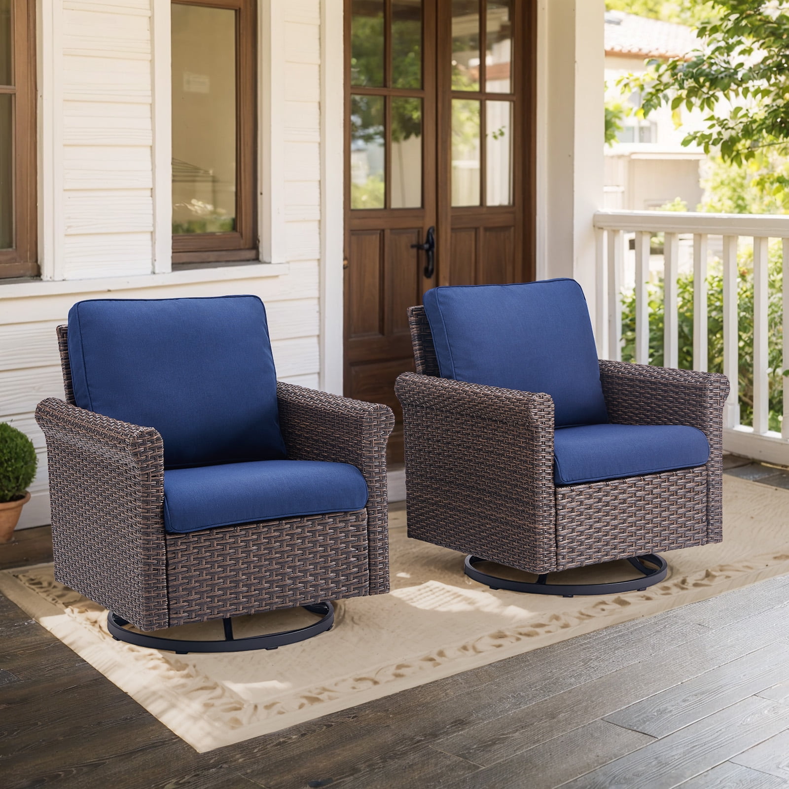 Yeahumalia Patio Wicker Rocking Swivel Glider Rocker Cushioned Chairs ...