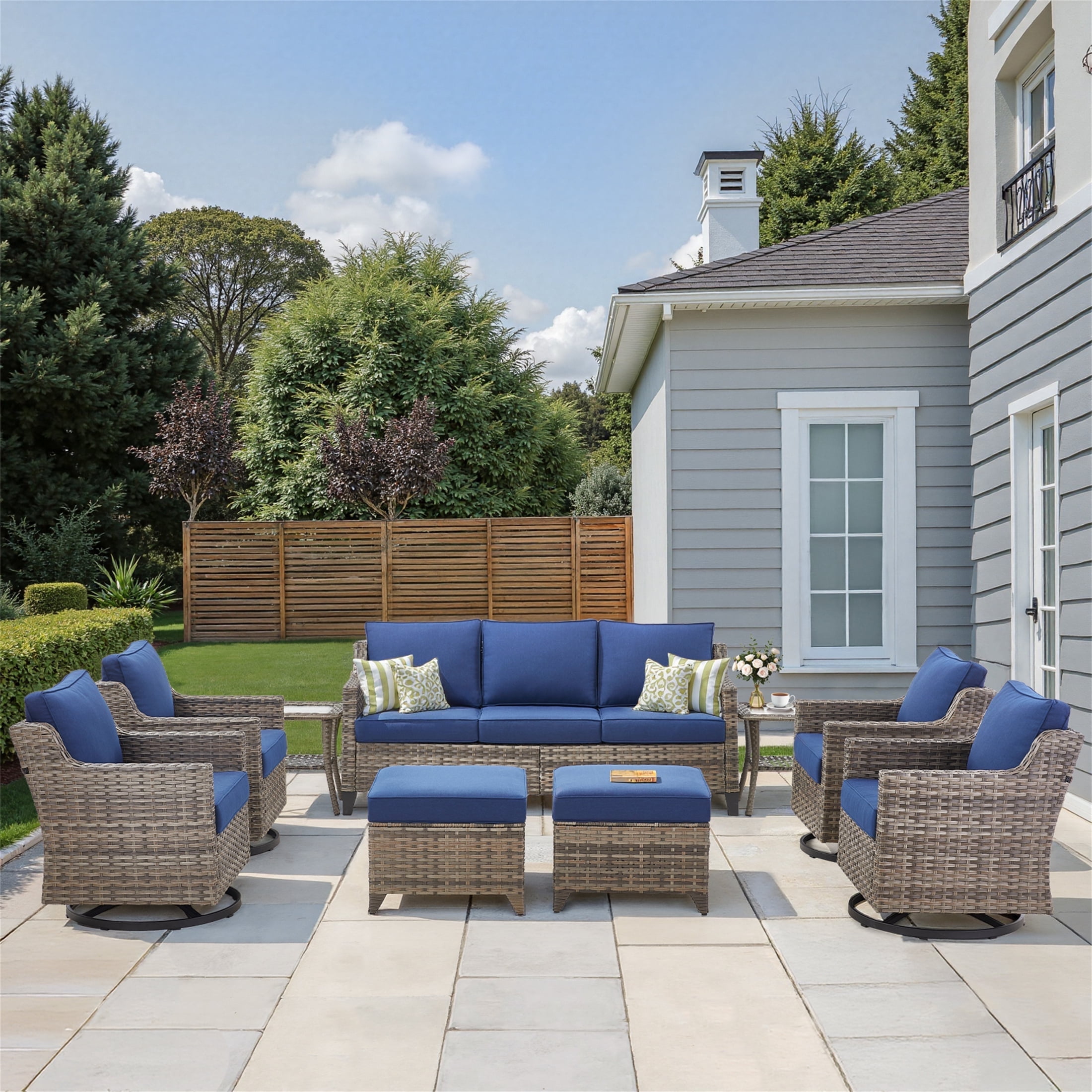 Yeahumalia Wicker Patio Furniture Sets 9 Piece Set with Rattan Couch, 4 ...