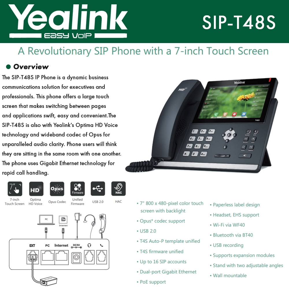 Yealink Ultra-Elegant Touch-Screen VoIP Phone, YEA-SIP-T48S - Walmart.com