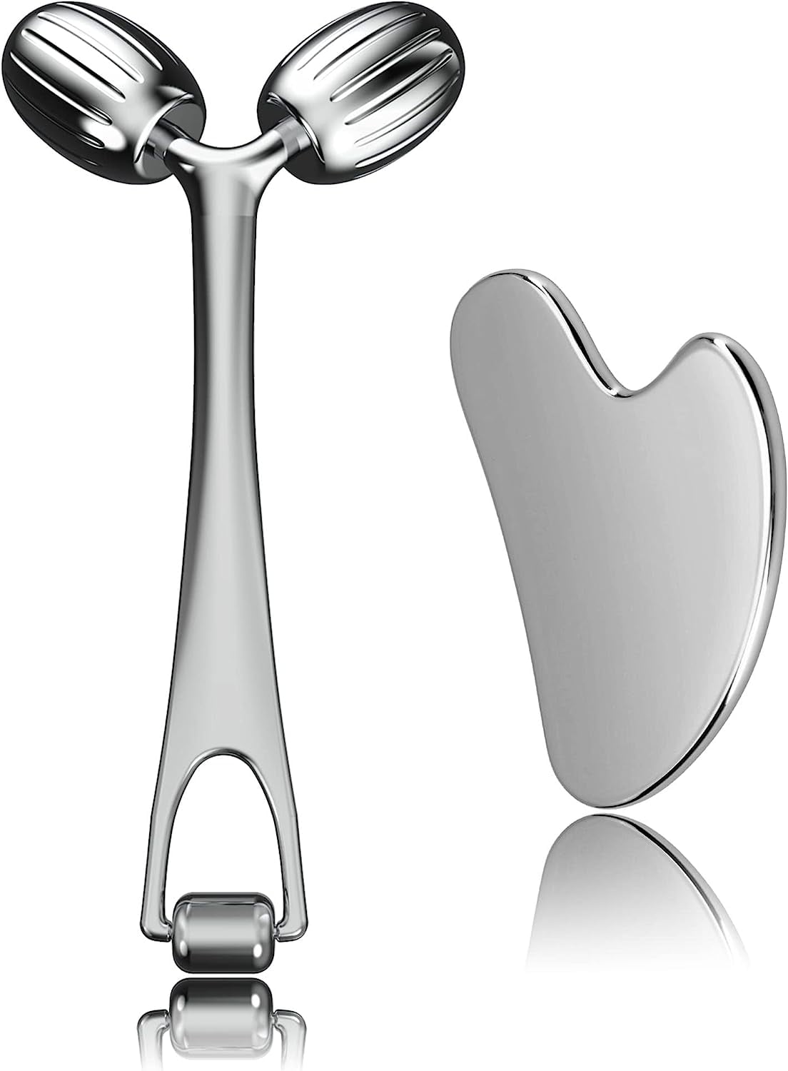 Yeamon Stainless Steel Facial Massager and Gua Sha Set, Spa Metal ...