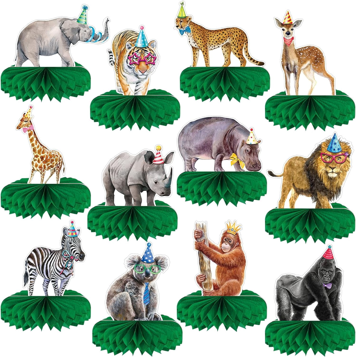 Yeaqee 12 Pcs Jungle Animals Honeycomb Centerpieces Safari Themed ...