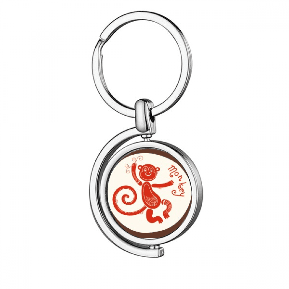 Year Of Monkey Animal China Zodiac Red Rotating Keychain Metal Keyring ...