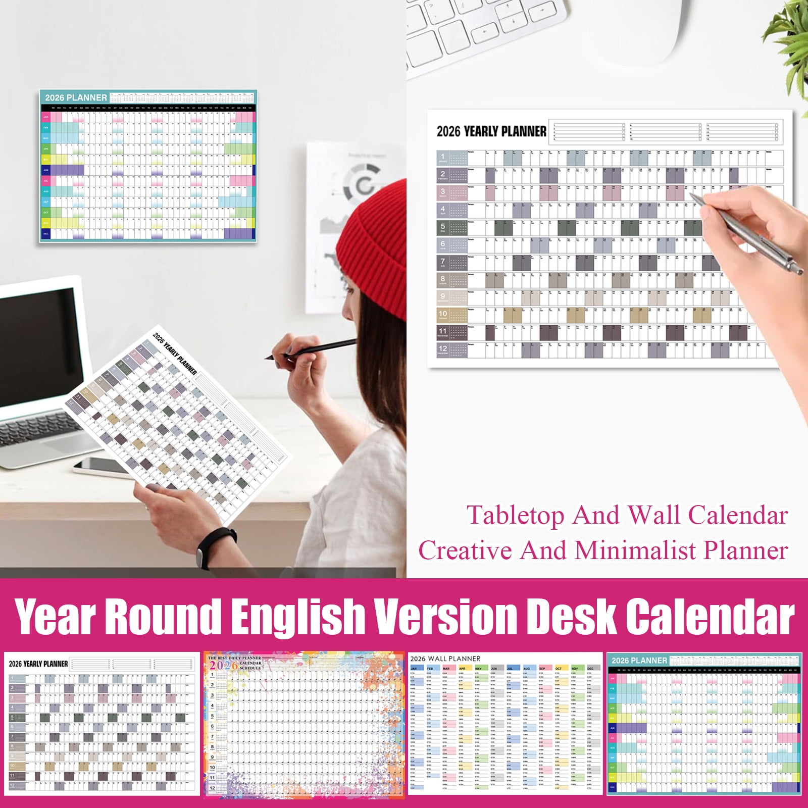 Year Round English Version Desk Calendar Tabletop And Wall Calendar ...