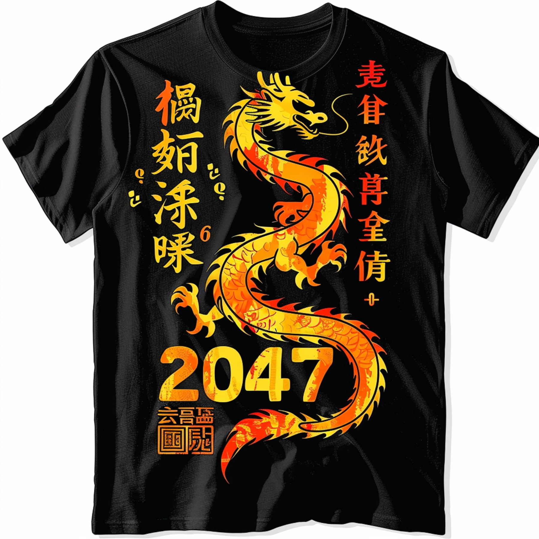 Year of the Dragon 2047 Happy New Year Black T Shirt with Chinese New ...