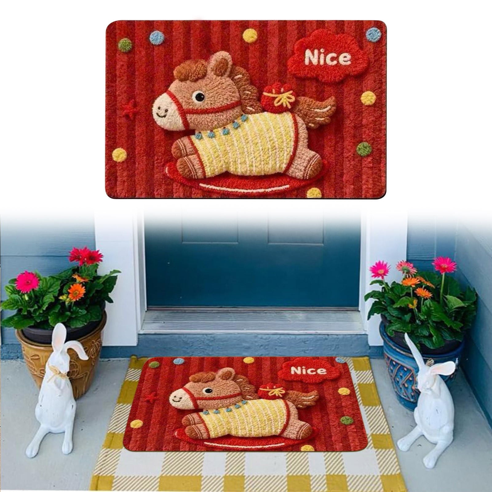 Year of the Horse Welcome Mat 2026, 90x60cm Velvet Door Rug with ...