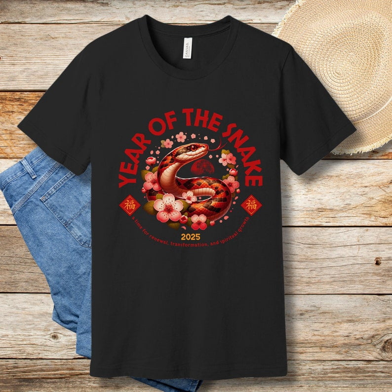 Year of the Snake 2025 T-Shirt - Lunar New Year Cherry Blossom Tee ...