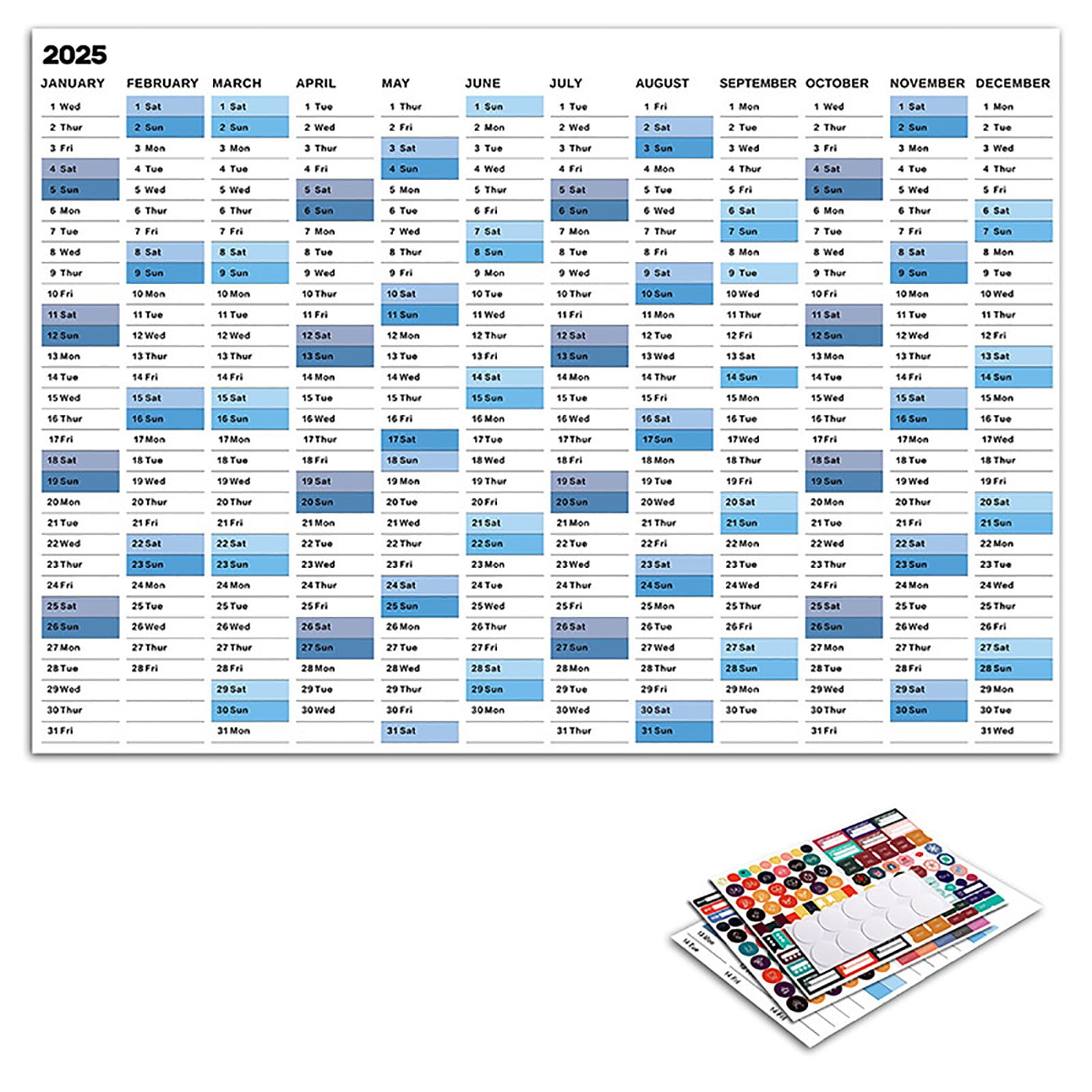 Yearly Calendar 2025 30 X 20.6 Inches Poster Calendar 2025 Yearly ...