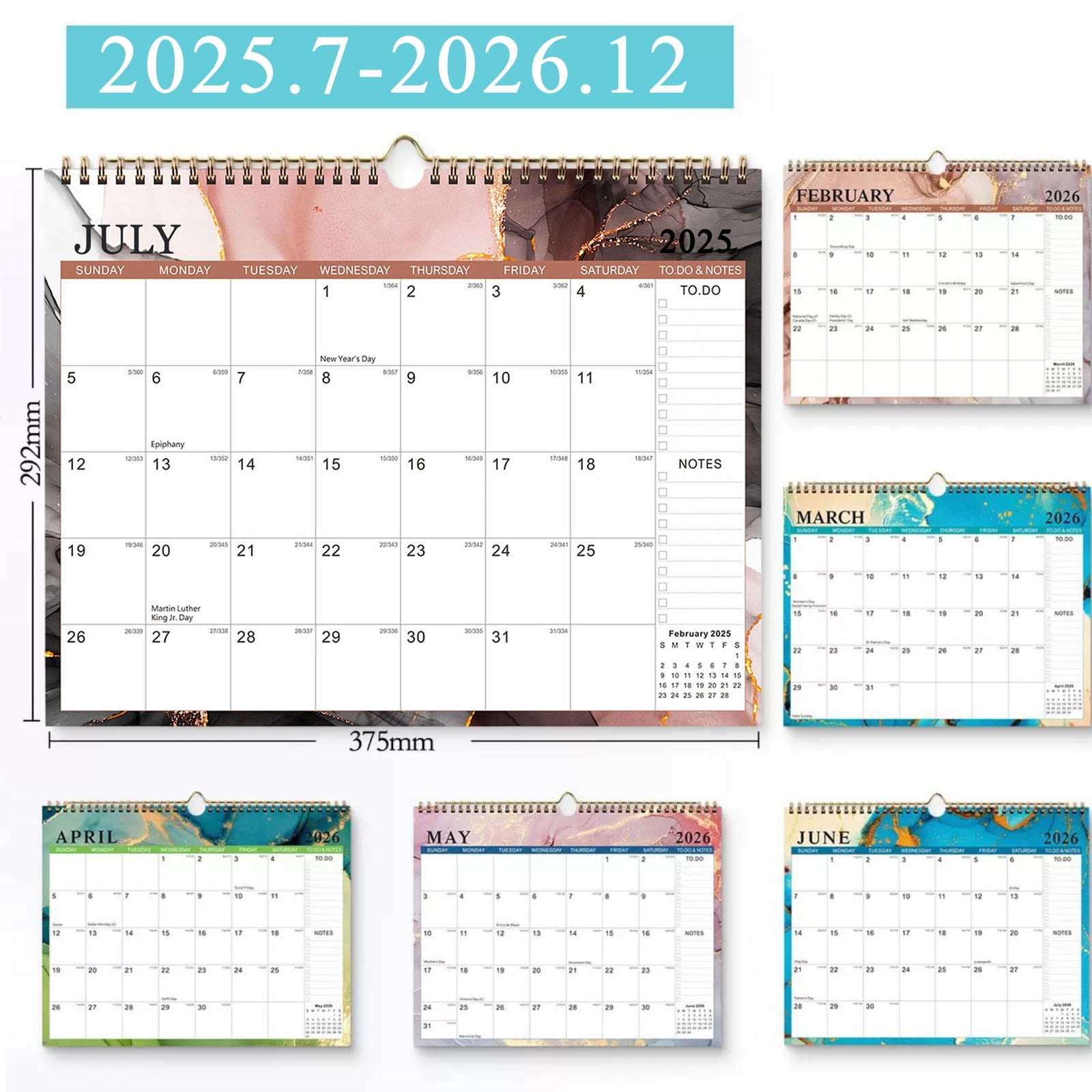 Yearly Wall Calendar 2025-2026 - Large Yearly Calendar, Jul 2025 ...