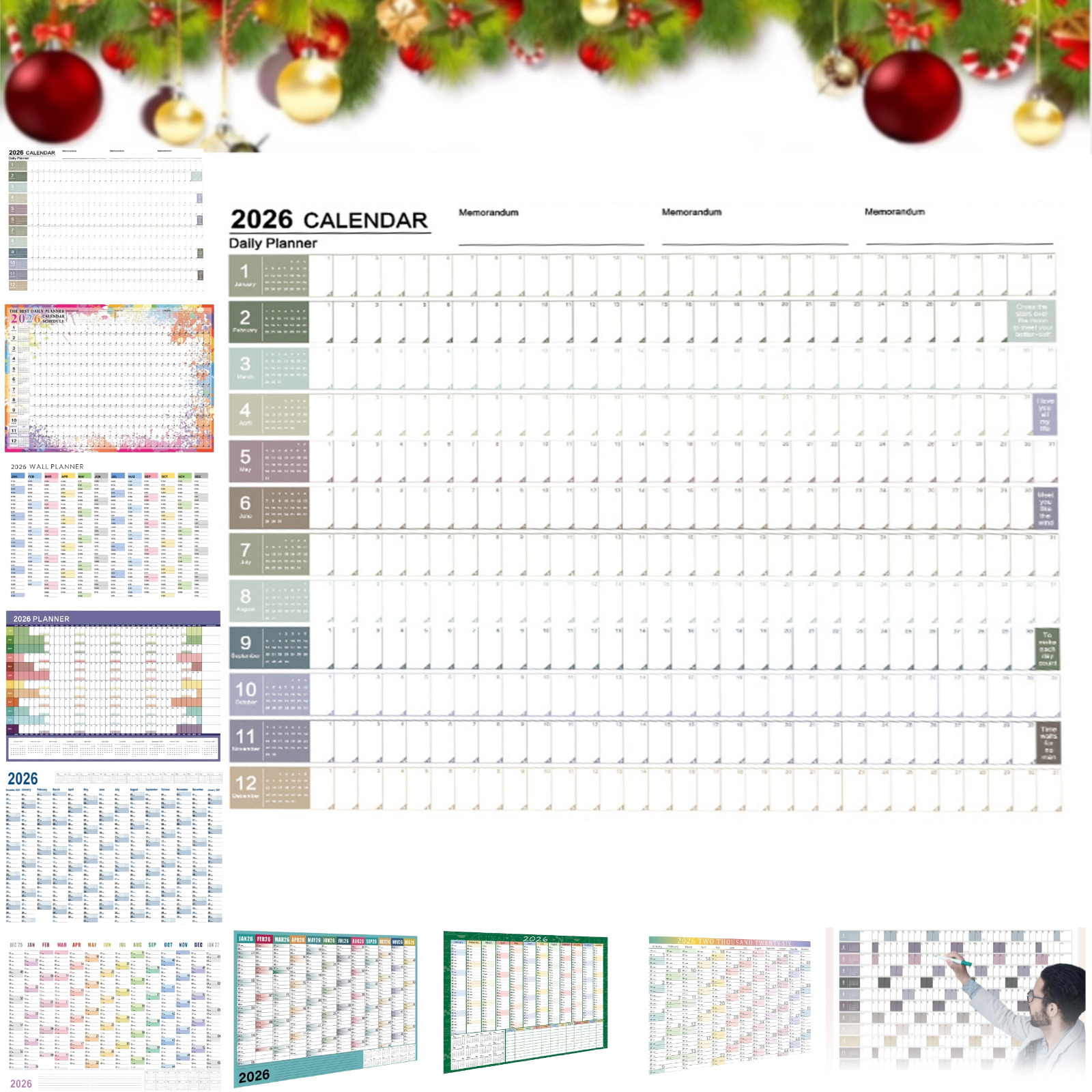 Yearly Wall Calendar with Holidays, Full Year Calendar One Page, Annual ...