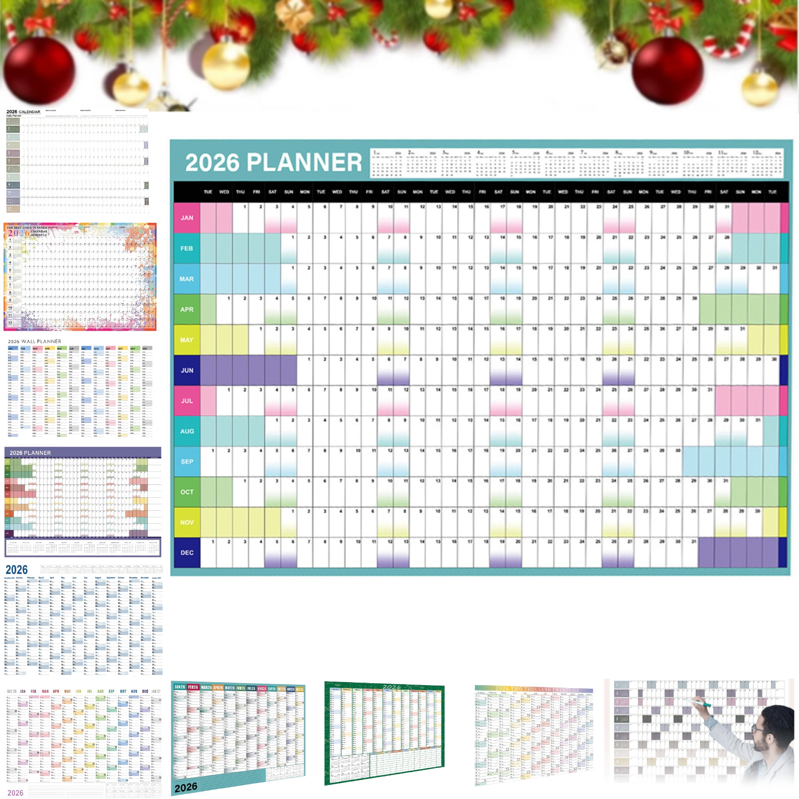 Yearly Wall Calendar with Holidays, Full Year Calendar One Page, Annual ...