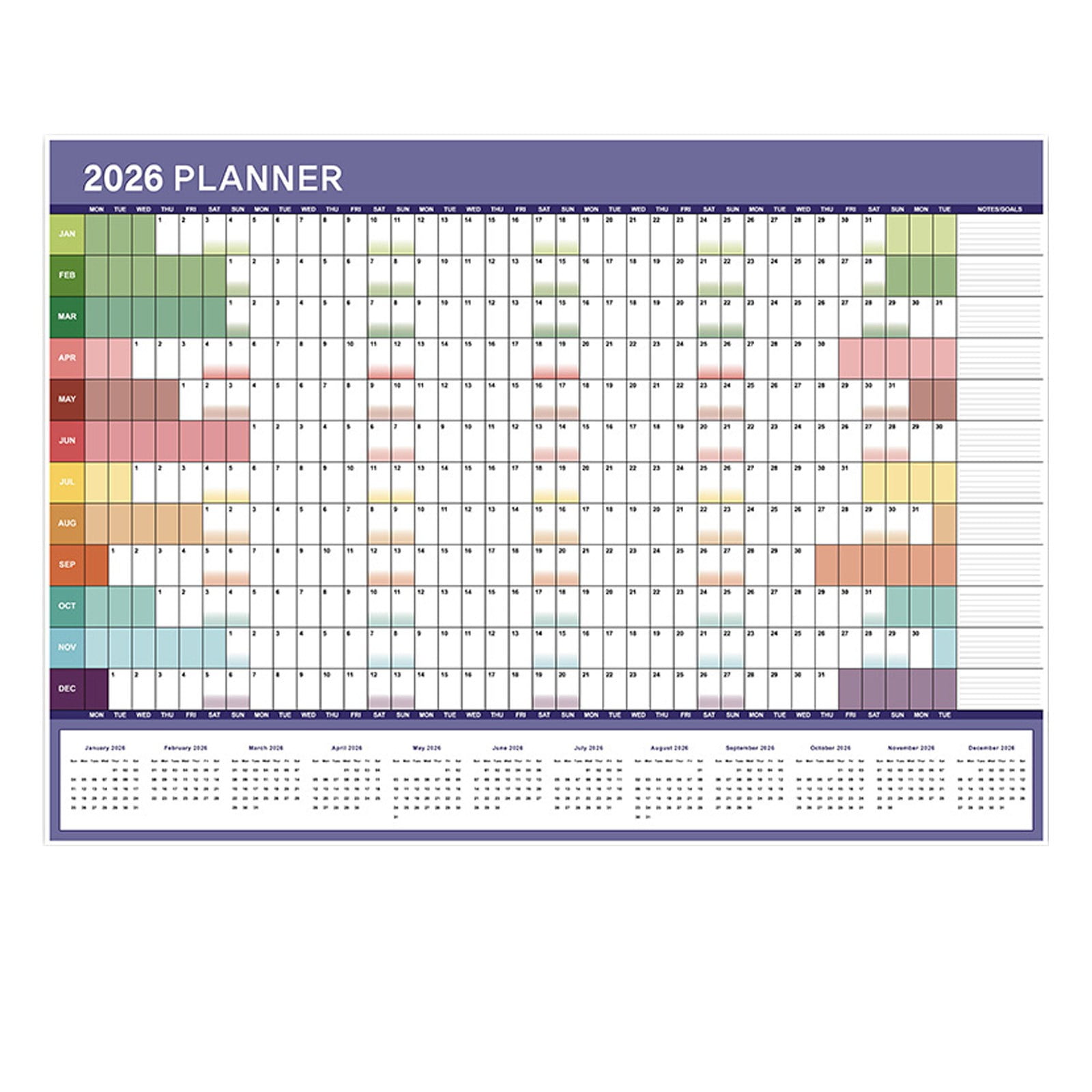 Yearly Wall Calendar With Holidays Full Year Calendar One Page Annual ...
