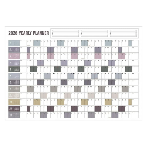 Yearly Wall Calendar With Holidays Full Year Calendar One Page Annual ...
