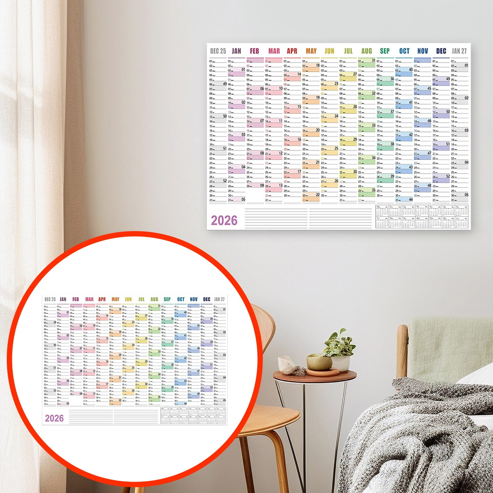 Yearly Wall Calendar with Holidays Full Year Calendar One Page Annual ...