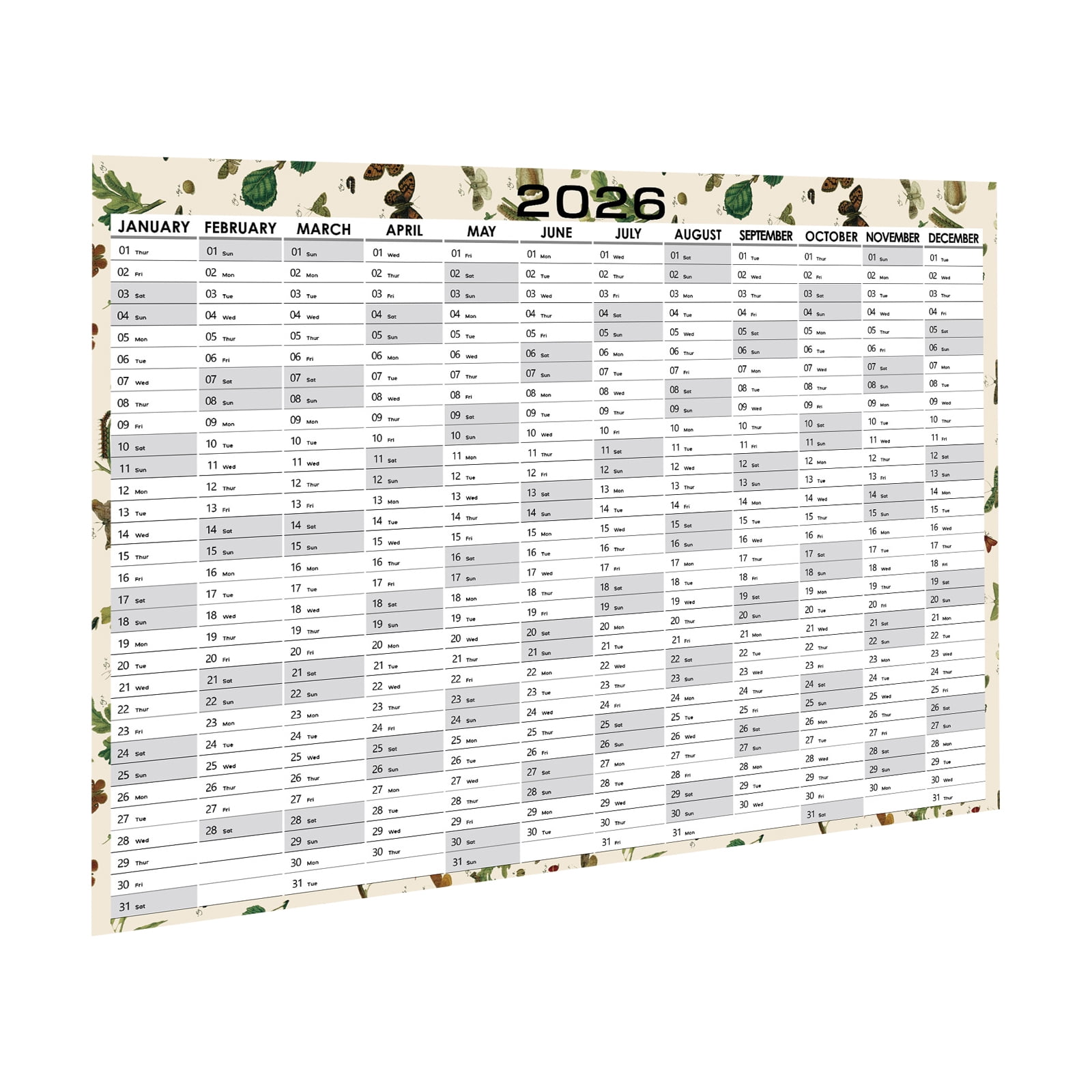 Yearly Wall Calendar with Holidays, Full Year Calendar One Page, Annual ...