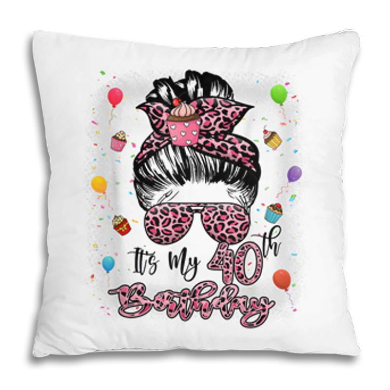 Years Old Messy Bun Leopard Its My Th Birthday 1982 Pillow - Walmart.com