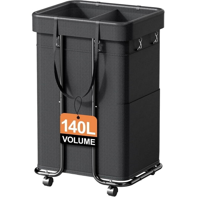 Yecaye 140L Hamper with Wheels and Lid, 2-Bin Large Laundry Basket ...