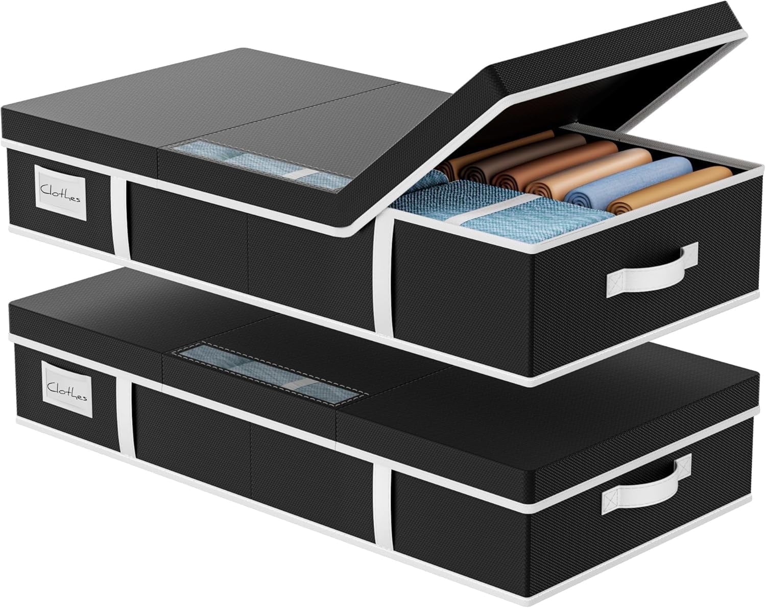 Yecaye 2 Pack Under Bed Storage Containers, Foldable Flat Storage Bins ...