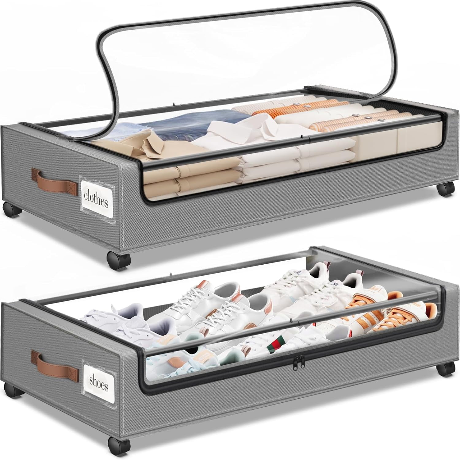 Yecaye 2-Pack Under Bed Storage Containers with Wheels, Gray - Walmart.com