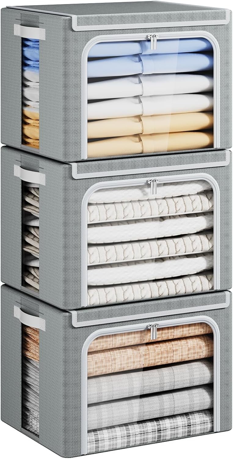 Yecaye 3-Pack Stackable Clothes Storage Bins for Closet, Gray - Walmart.com