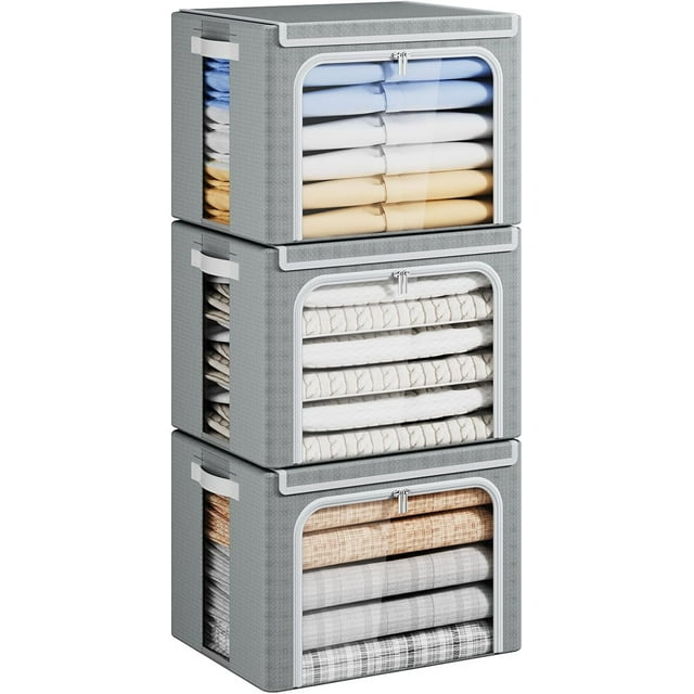 Yecaye 3-Pack Stackable Clothes Storage Bins for Closet, Gray - Walmart.com