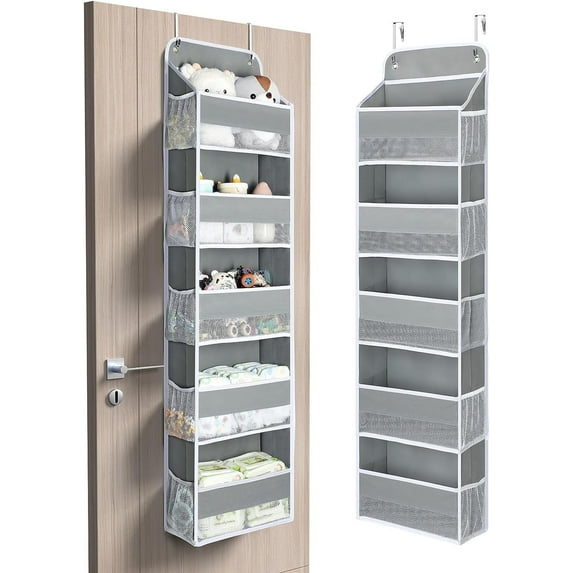 Yecaye Over the Door Organizer Gray with 5 Bins and 10 Deep Pockets ...
