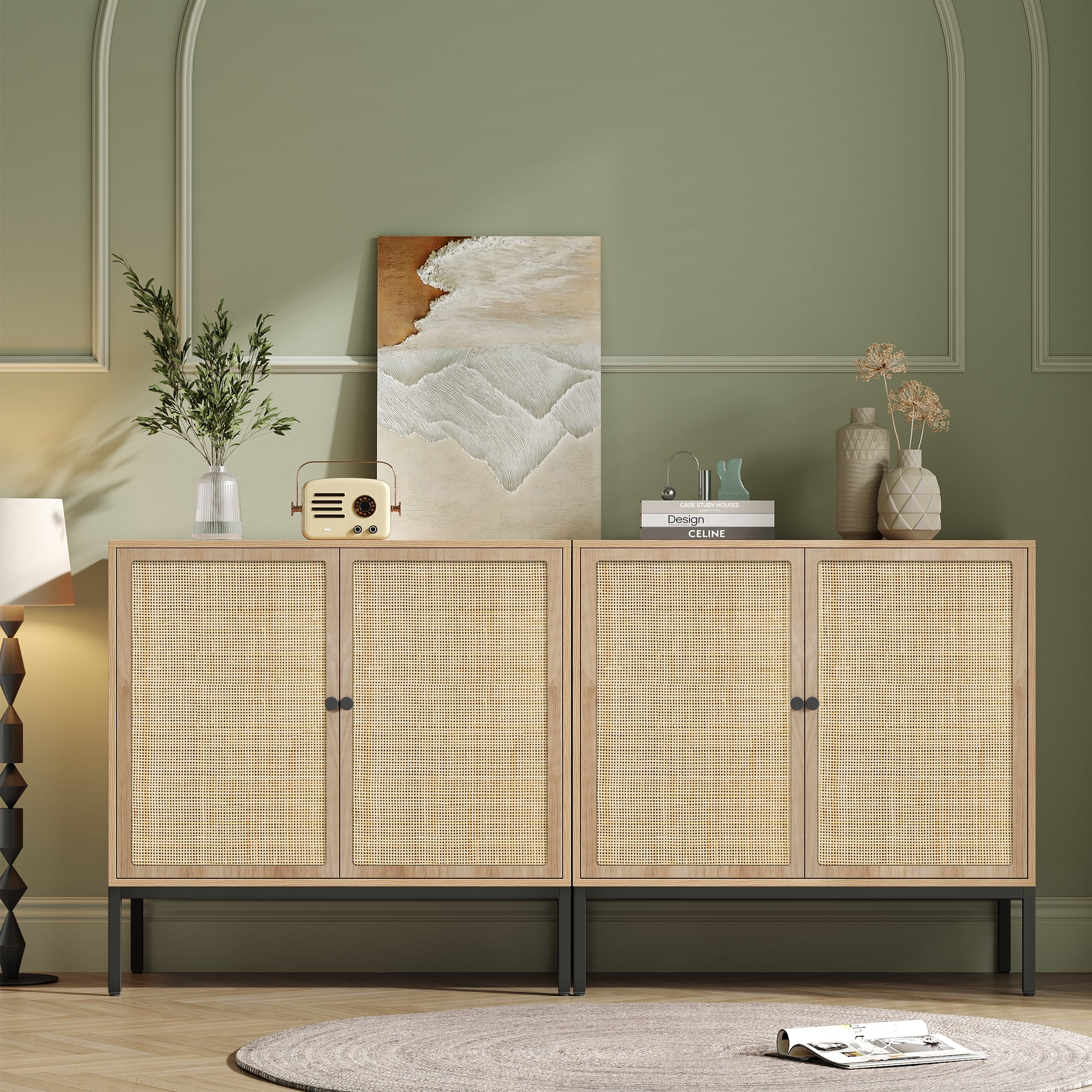 Yechen Rattan Sideboard Storage Cabinet , Buffet Cabinet with Storage ...