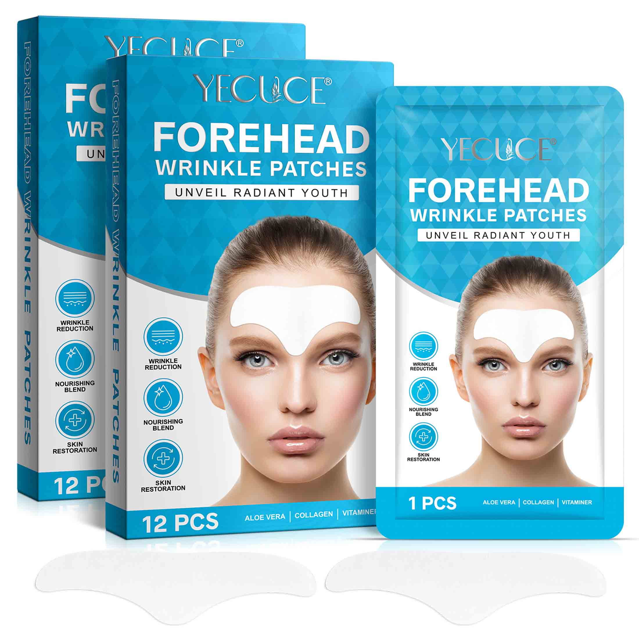 Yecuce 2-Pack Forehead Wrinkle Patches with Aloe, Collagen, Vitamin E ...