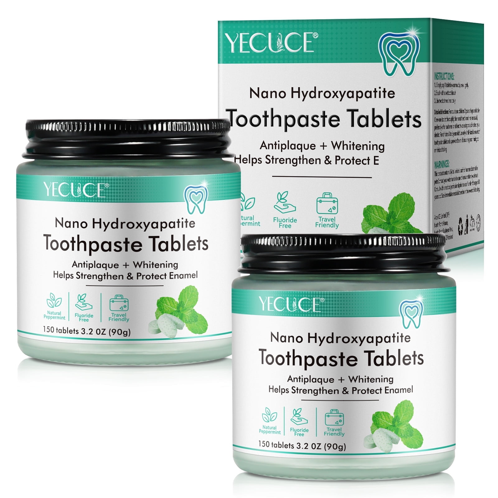 Yecuce 2 Pack Toothpaste Tablets-Enhances Enamel Strength, Whitens ...